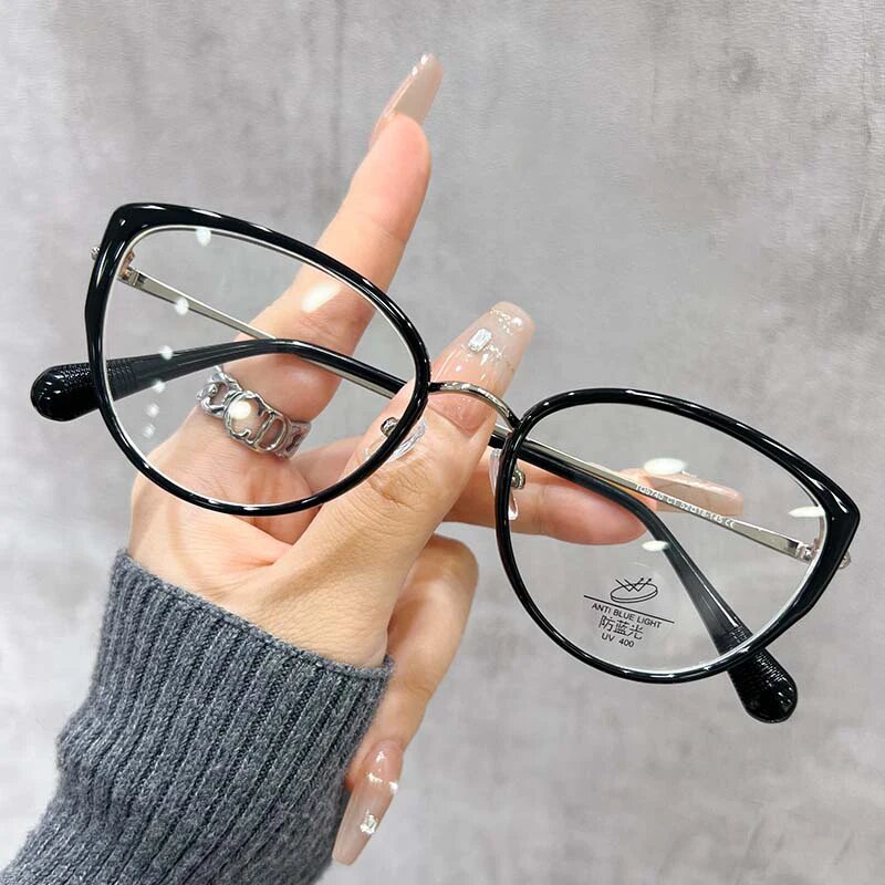 CLLOIO Женские очки для чтения "кошачий глаз" C3-Black Silver, 0 Frame