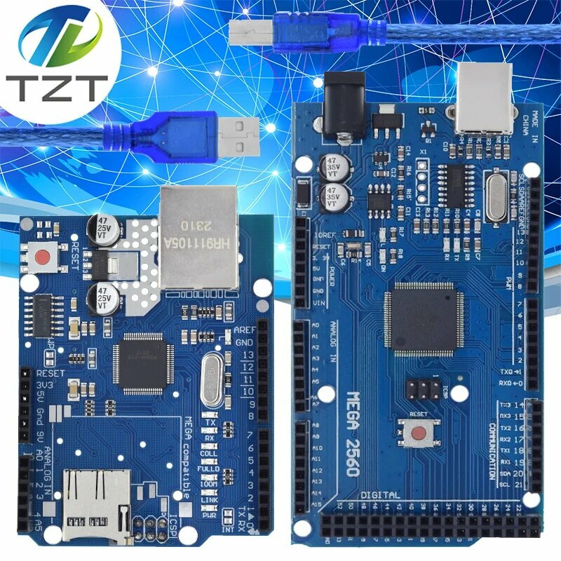 TZT UNOR3 Ethernet W5100 сетевая плата расширения SD-карта Shield для Arduino с Mega 2560 R3 Mega2560 REV3