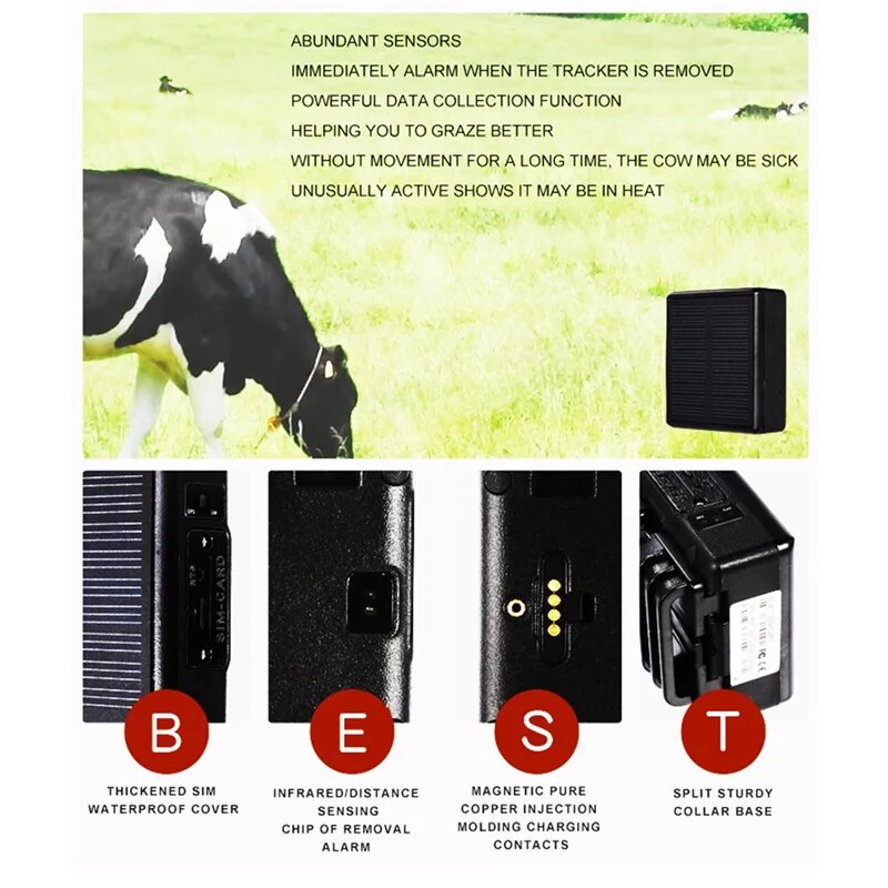 Солнечное GPS-трекер Устройство GPS-слежения Водонепроницаемое IP66 4000 мАч WIFI Велика рога, корова, овца, лошадь, верблюд, домашние животные Person-Y79A