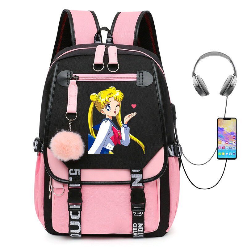 Taobao распространяет популярные студенческие школьные ранцы Sailor Moon USB для мужчин и женщин, рюкзаки, повседневные дорожные сумки