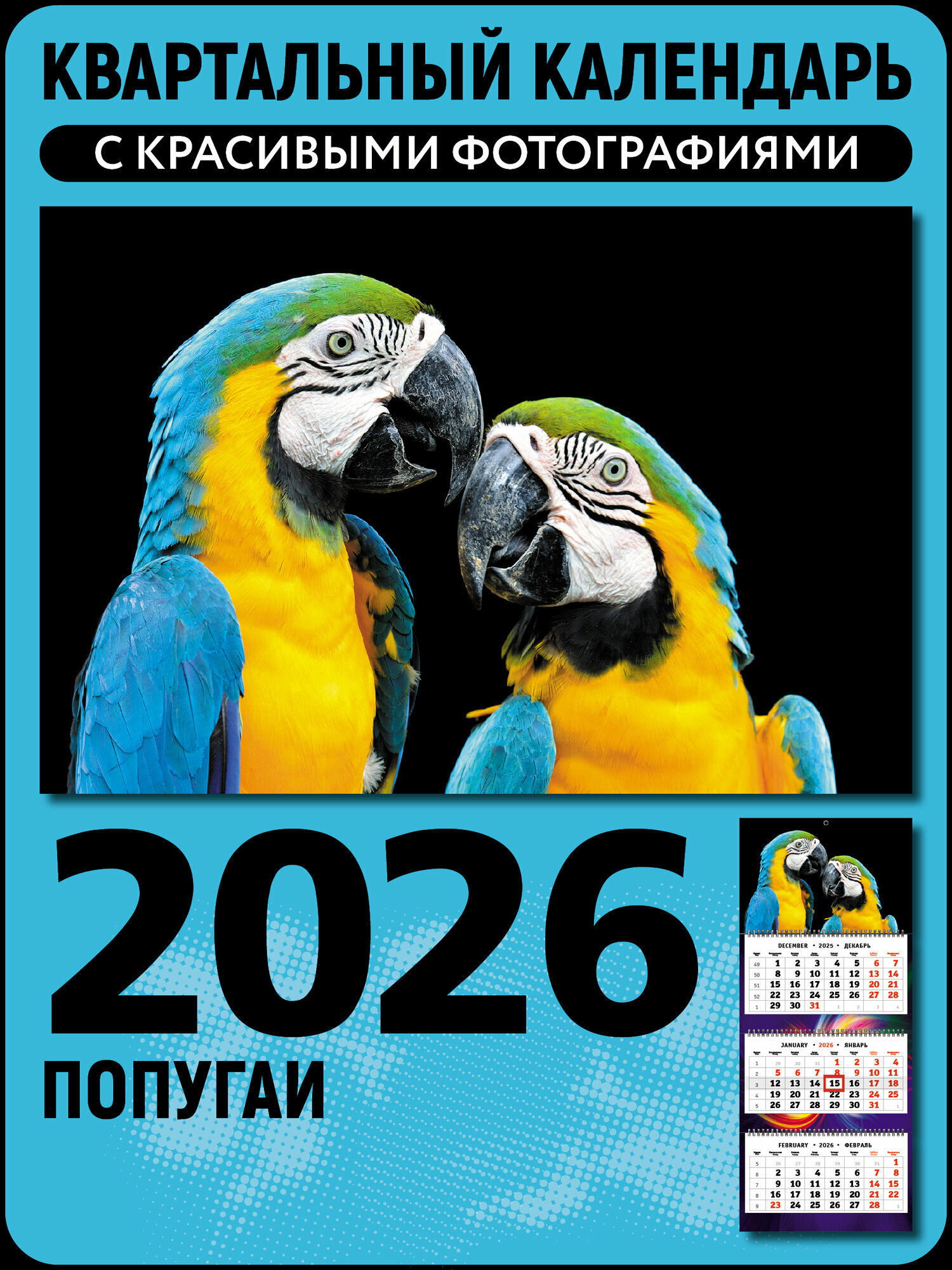 Календарь настенный 2026 "Яркий дуэт", квартальный, трехблочный