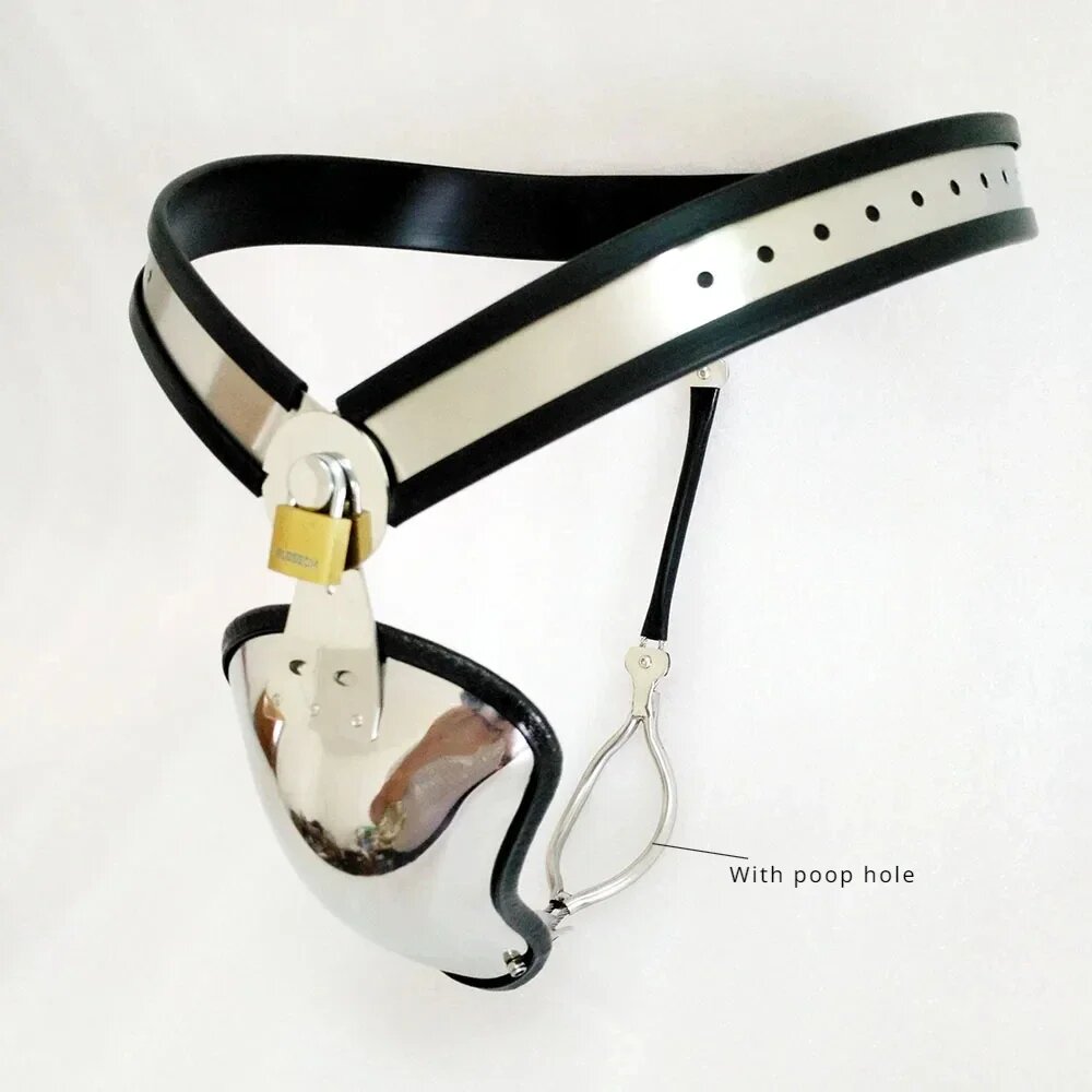 Мужские трусики верности из нержавеющей стали с анальной пробкой, пояс верности, брюки с блокировкой пениса, секс-игрушки для Сисси, БДСМ, бондаж, снаряжение, клетки 2BlackWaist 50-80cm