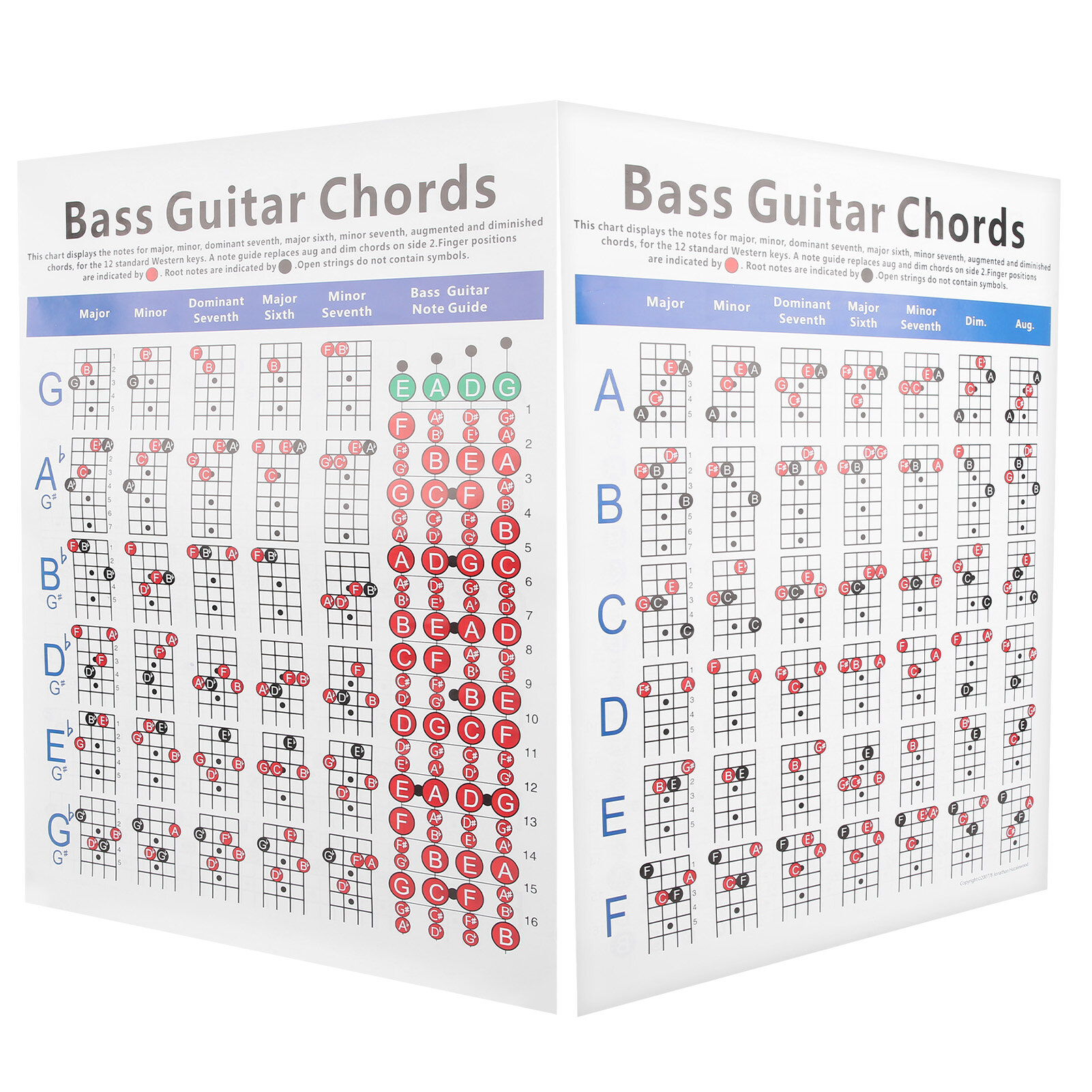 Bass Guitar Chords Chart 4 String Electric Reference Paper Exercise Tool for Beginners — фото 1