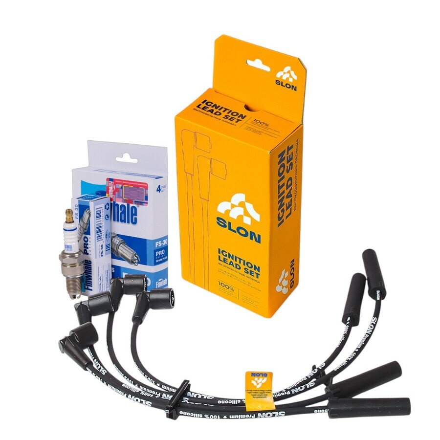 Комплект: Провода высоковольтные SLON + Свечи зажигания FINWHALE 3-х контактные ВАЗ для ВАЗ 2108-09, 2113-15, 2110-12, 1118, 2170, 2190 инжектор 8-кл (артикул K-21113707080X1-FS30X1)