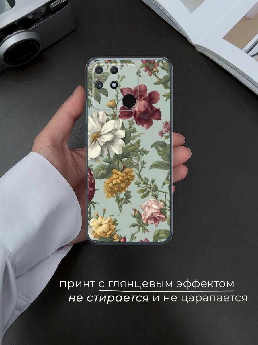 Чехол на Realme Narzo 50A / Реалми Нарзо 50A с принтом Акварельные красные цветы — фото 1