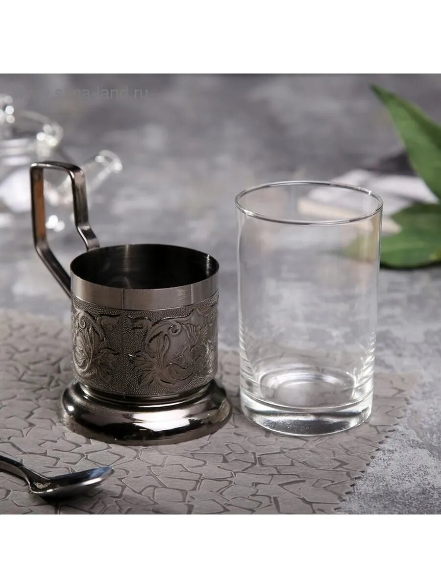 Медный подстаканник с стеклянным стаканом