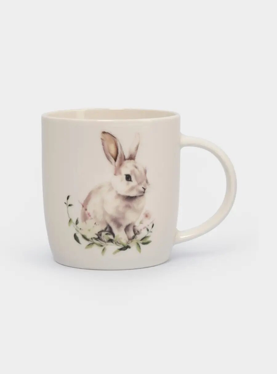 Кружка, 360 мл, фарфор N, белая, Кролик в цветах, Bunny