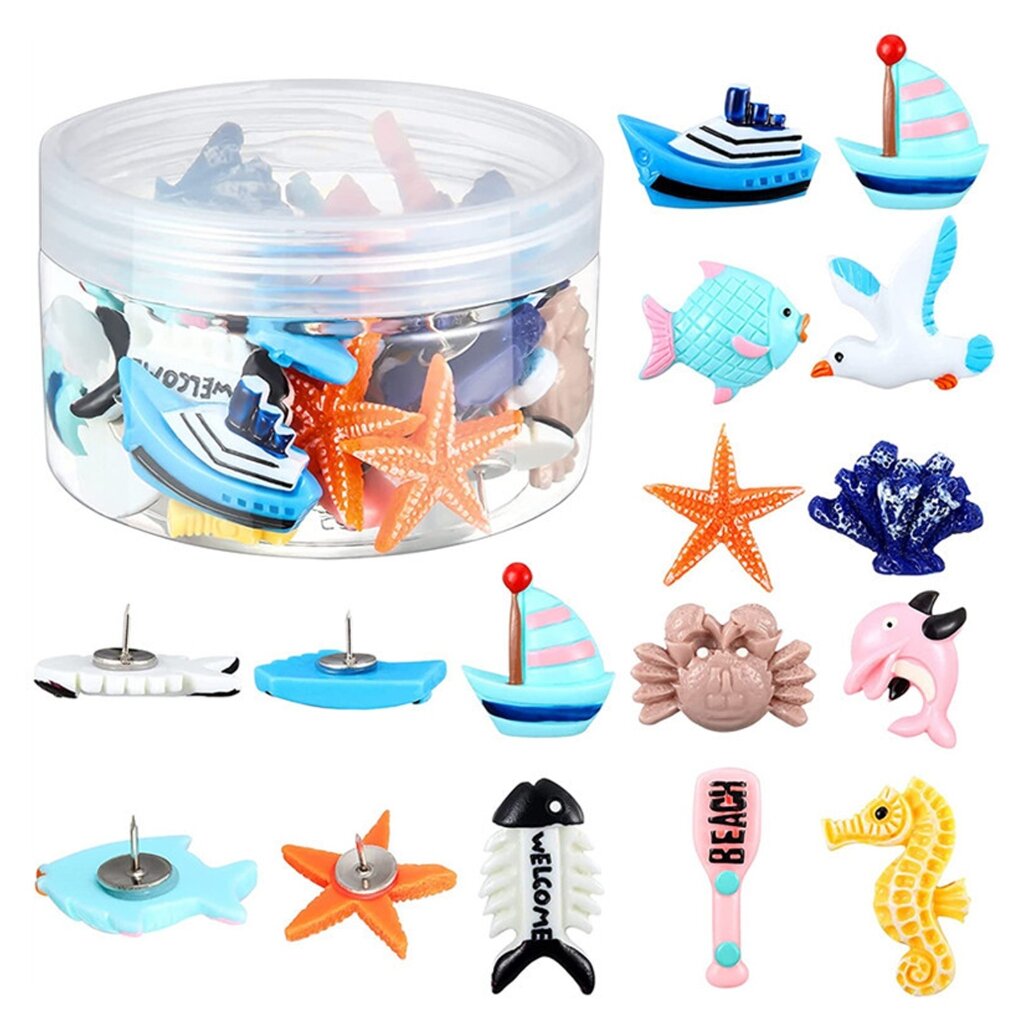 Упаковка из 36 Штифтов с Морскими животными, Пластиковых Декоративных Кнопок для Досок объявлений, Офисных Школьных Принадлежностей Для Настенного Монтажа