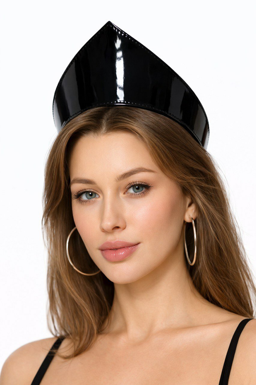 Кокошник лакированный стильный дизайнерский классический, черный на регулировке