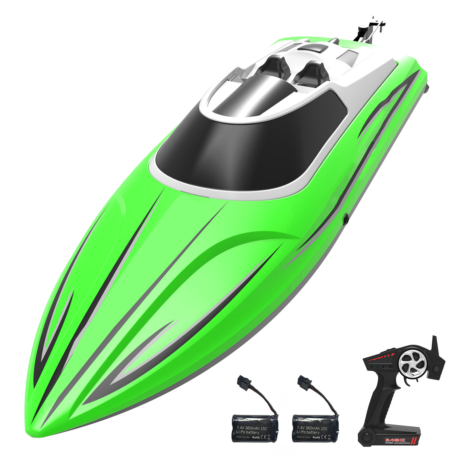 Радиоуправляемая лодка 30 км/ч 2.4ГГц радиоуправляемый корабль игрушка подарок для детей взрослые мальчики защита от разряда батареи с 2 батареями пластик электронная часть 7.4В 380мАч литий-ионная батарея время зарядки 2ч время работы 5-8мин дистанция