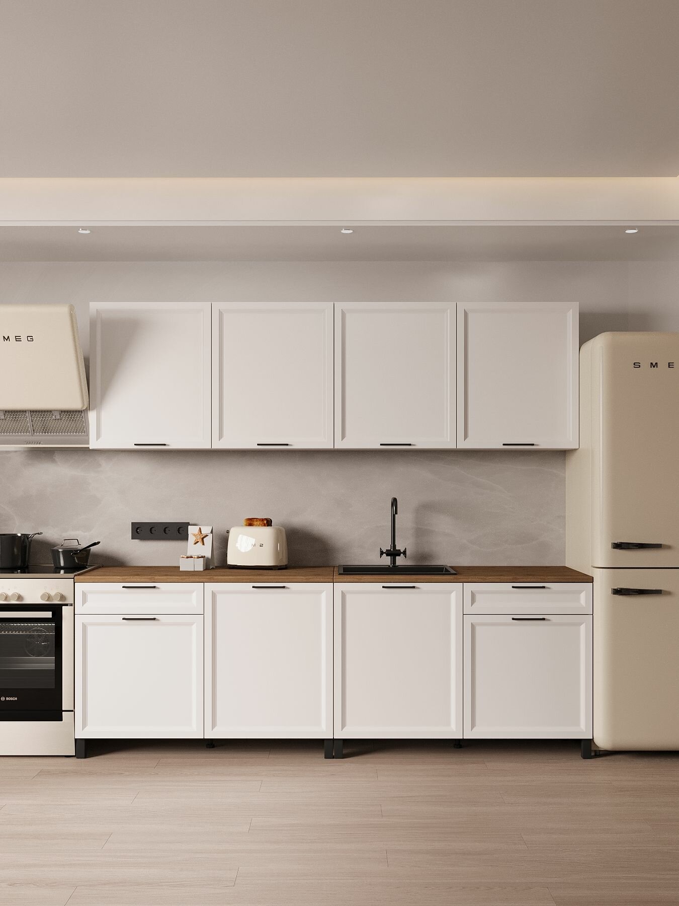 Кухонный гарнитур Римини 2,2м белый со столешницей