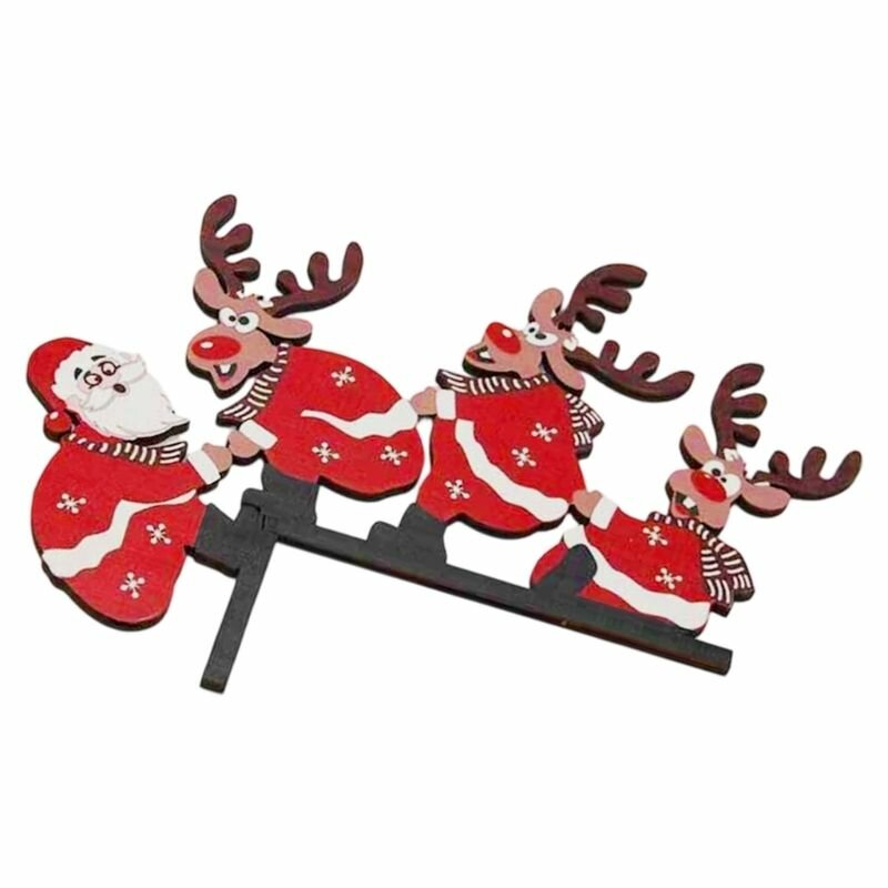 Украшение угла двери Санта-Клауса подвеской в виде Лося, на висят деревянные украшения-слева-Старик и снежный олень