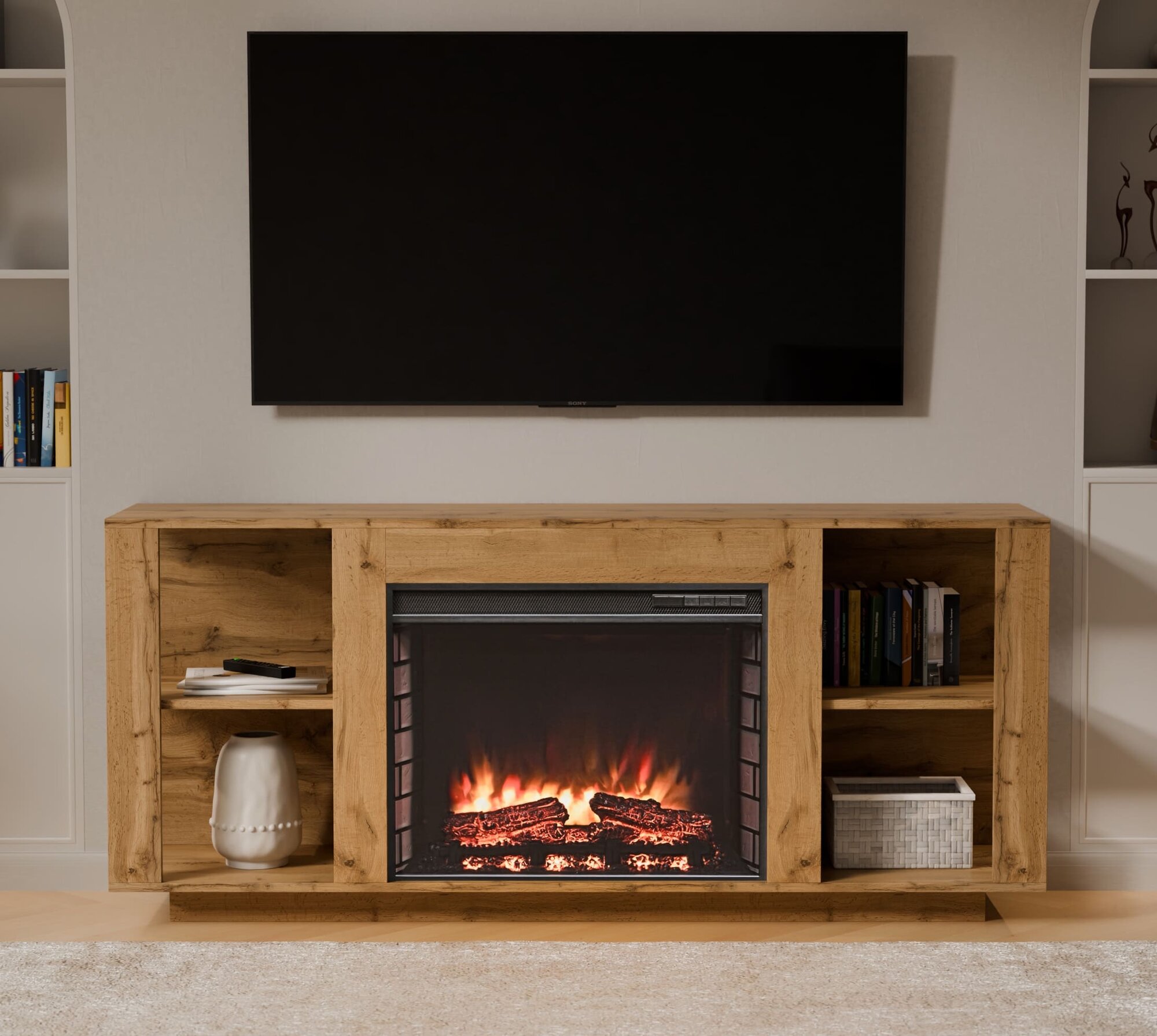 Камин электрический Style дуб вотан с очагом Rich 25.5, пульт ду, мультиколор, обогрев (тв-тумба)