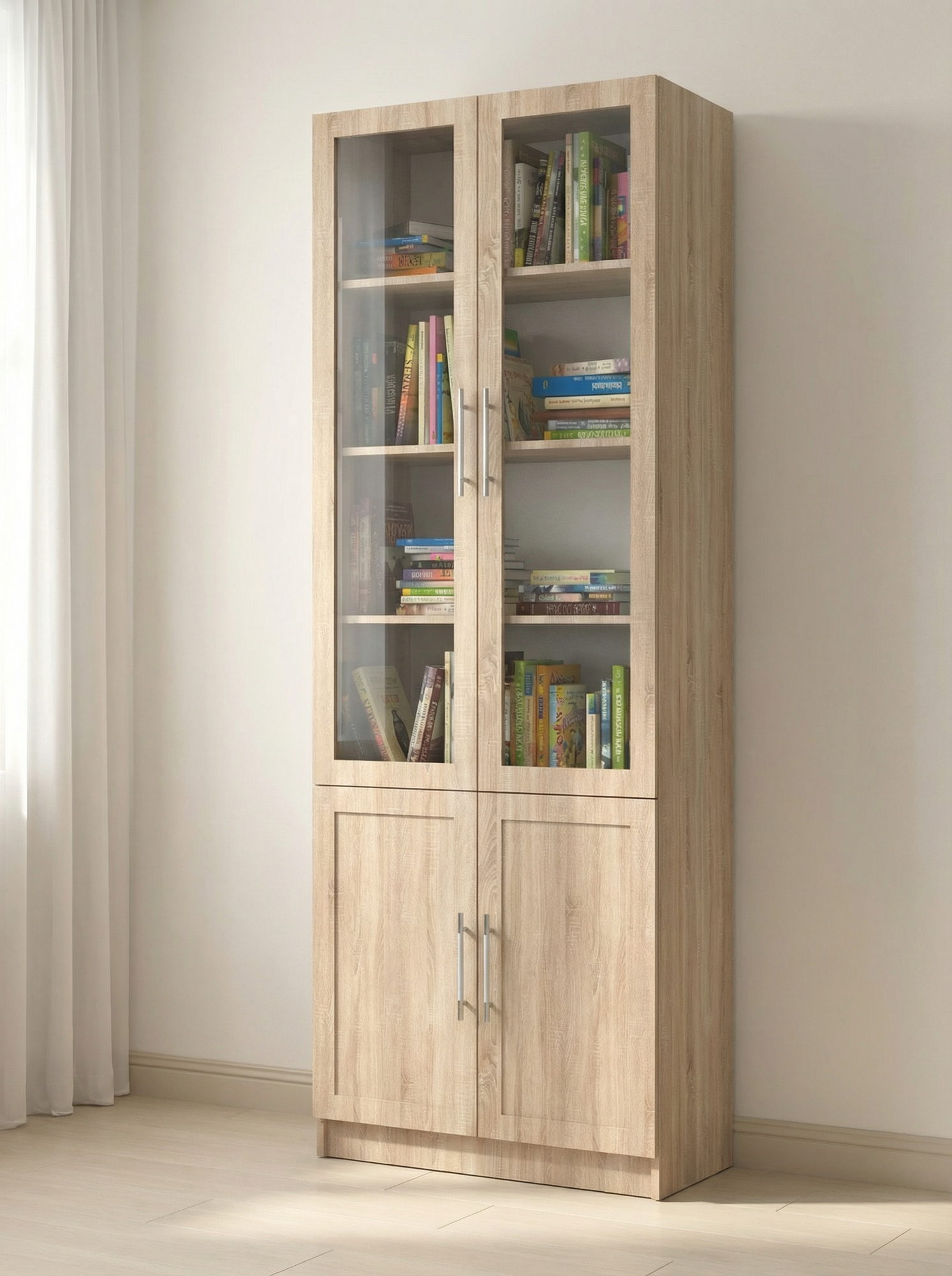 Шкаф книжный двухстворчатый Вита 2-3 с глухими дверцами, ШхГхВ: 68х38х210 см, дуб сонома
