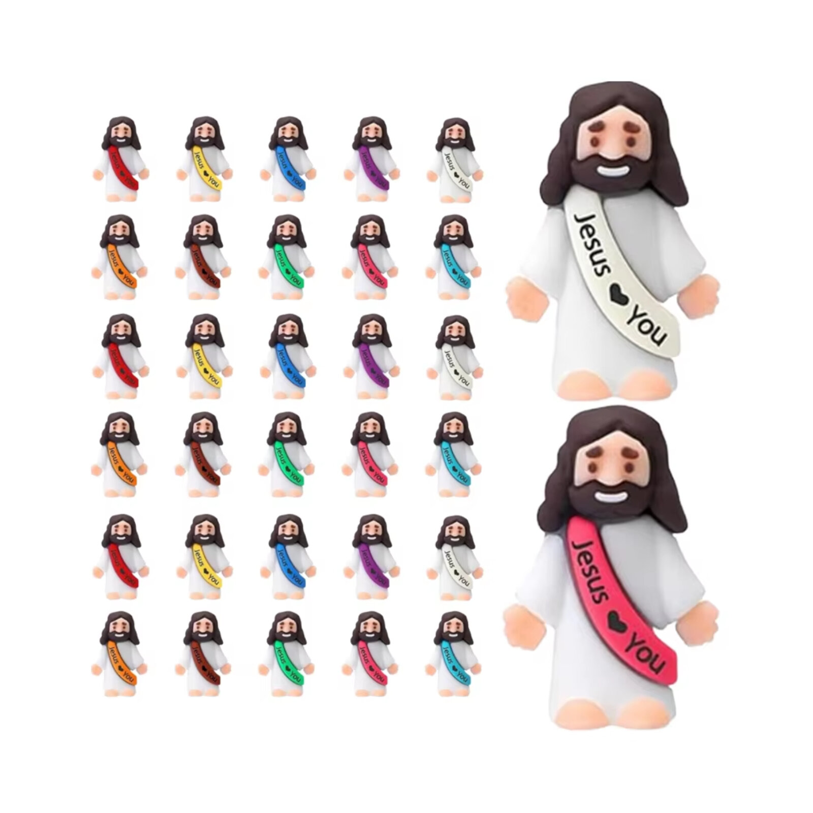 30 Пcs Фигурки Малыш Иисус Оригинальный Дизайн Иисус Любит Тебя Миниатюрные Резиновые Игрушки Скры Религиозные Праздничные Сувениры Воскресная Школа Крещение Подарки Живая Цвет 3.5 x 2.8 cm