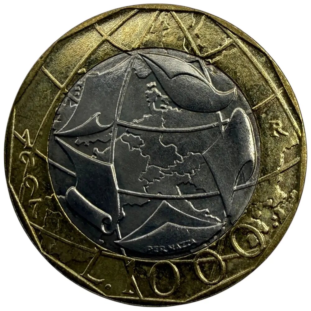 Италия 1000 лир 1997 г. (Карта с ошибкой)