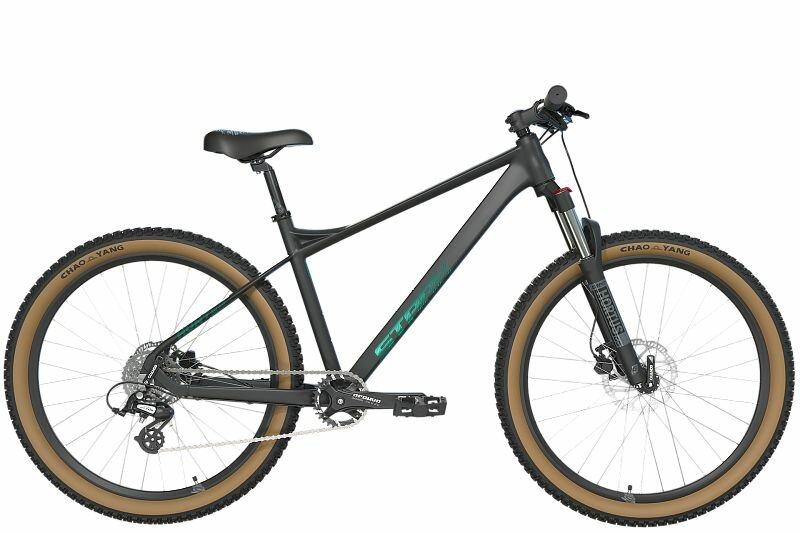 Велосипед горный Stark'25 Hunter 27.2 HD (Рама L/19", черный матовый/сине-изумрудный)