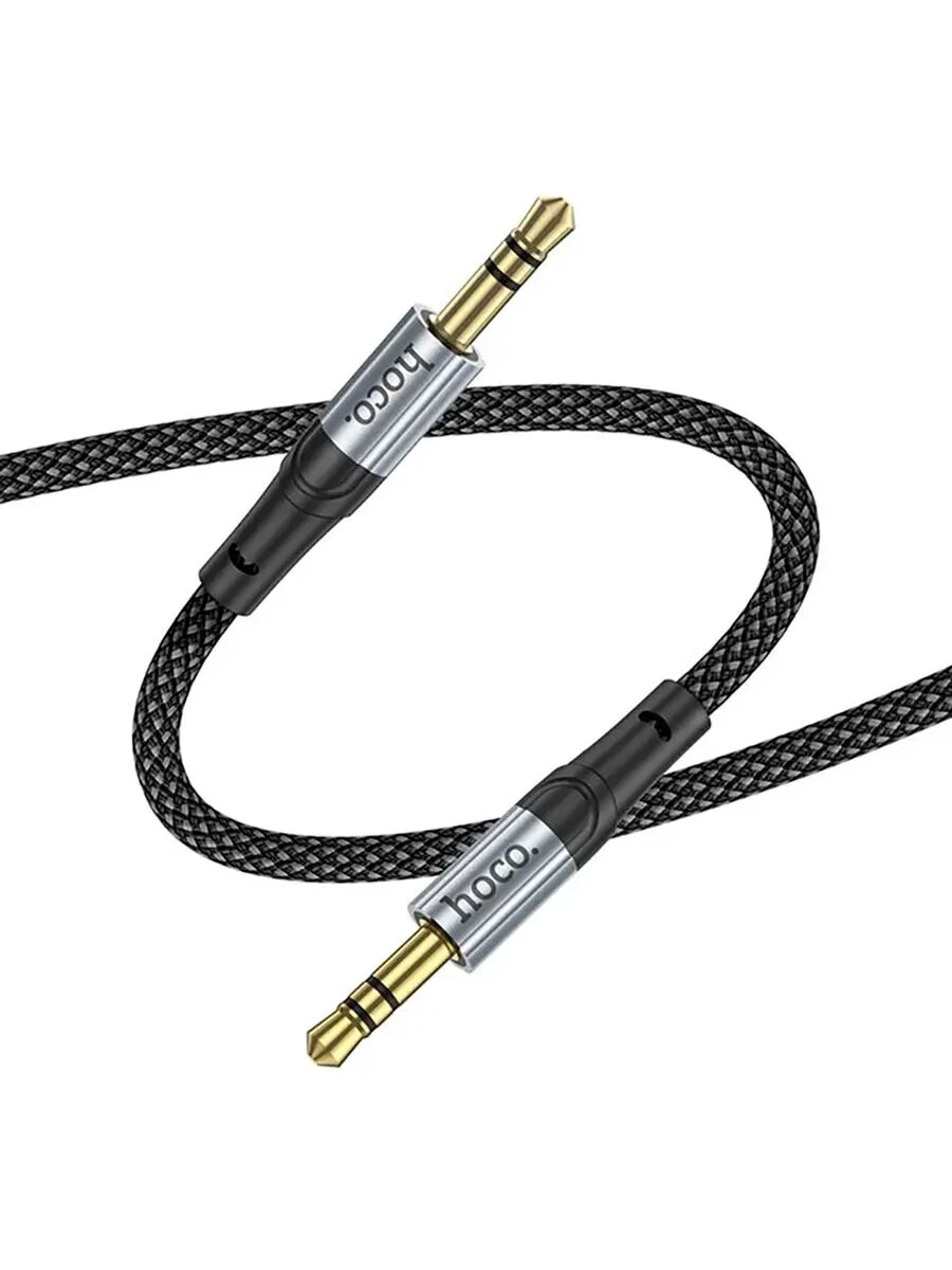 Аудиосоединитель Hoco UPA26 AUX 3.5мм-3.5мм Jack, 1 метр, черный / плетеный кабель для наушников / провод аукс в машину