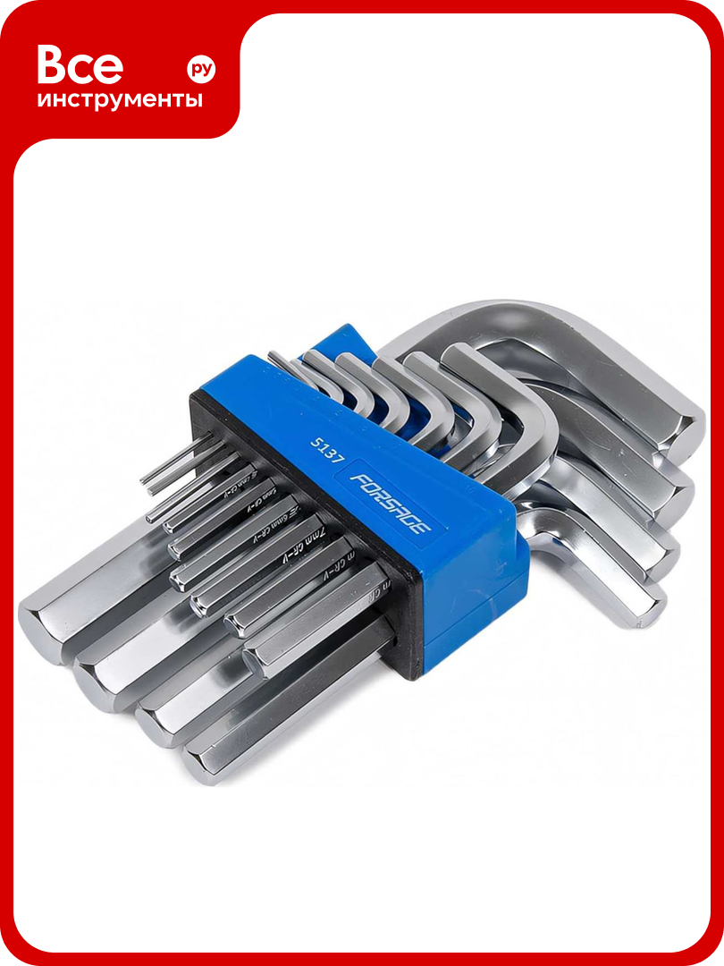 Набор ключей Forsage Г-образных 6-гранных 13пр, 2, 2,5, 3-8, 10, 12, 14, 17, 19мм в пластиковом держателе F-5137(8582)