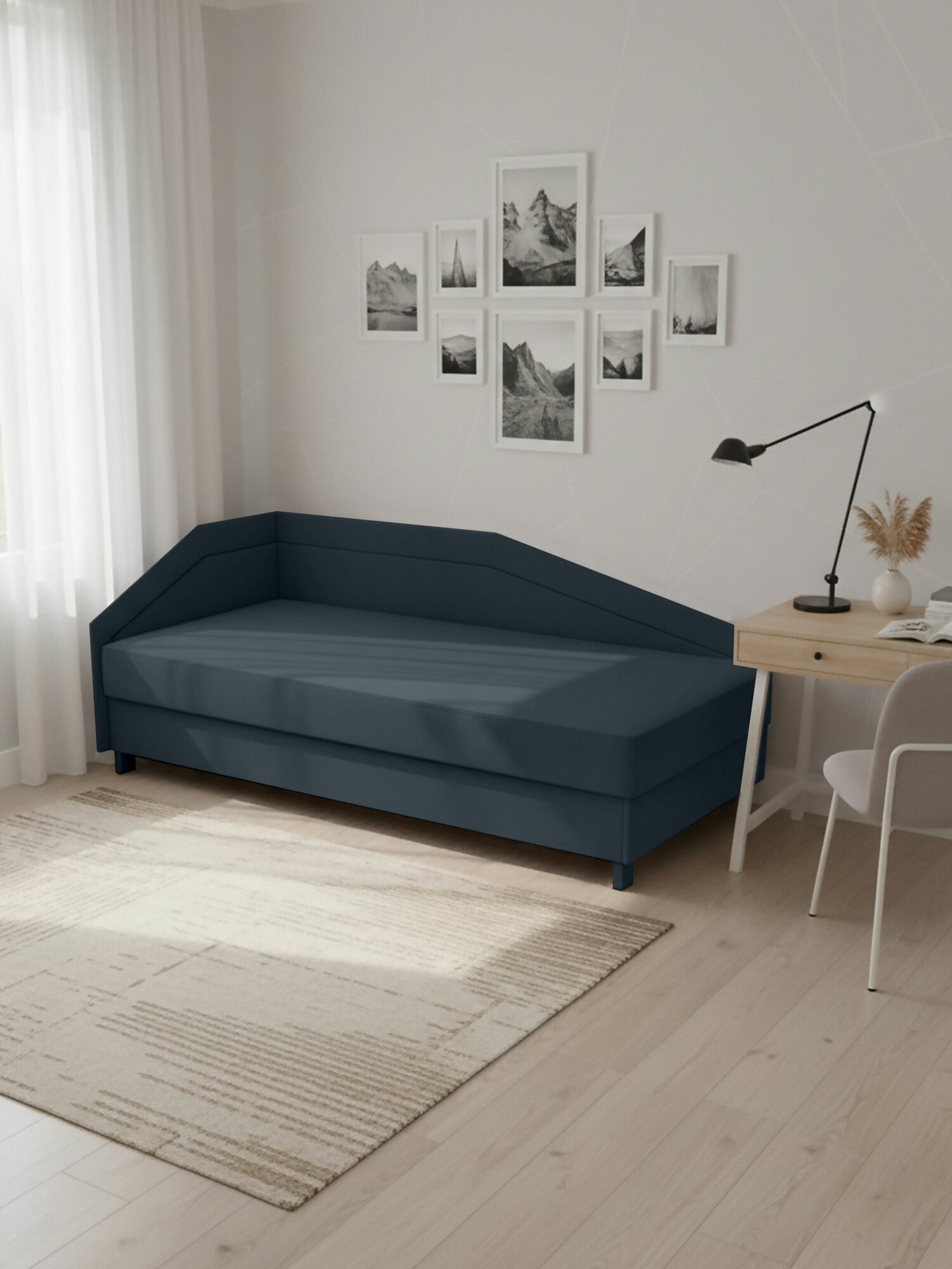 Тахта Стандарт Слева фокус- мебельная фабрика 124х200х71 см стальной синий