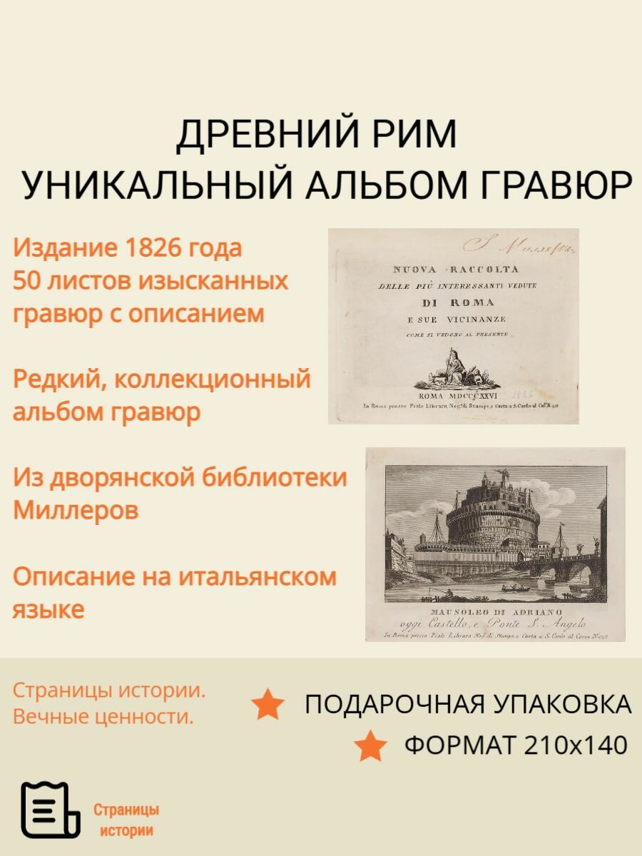Рим. Альбом гравюр 1826 года. Антикварная редкость из дворянской библиотеки семьи Миллер. Редкий, коллекционный альбом с 50-ю изысканными гравюрами.