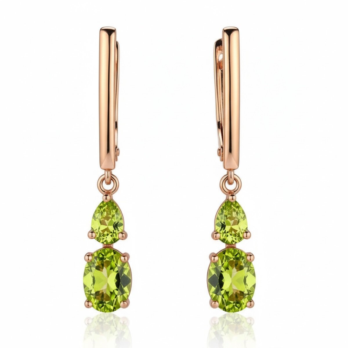 Серьги, красное золото, 585 проба, хризолит