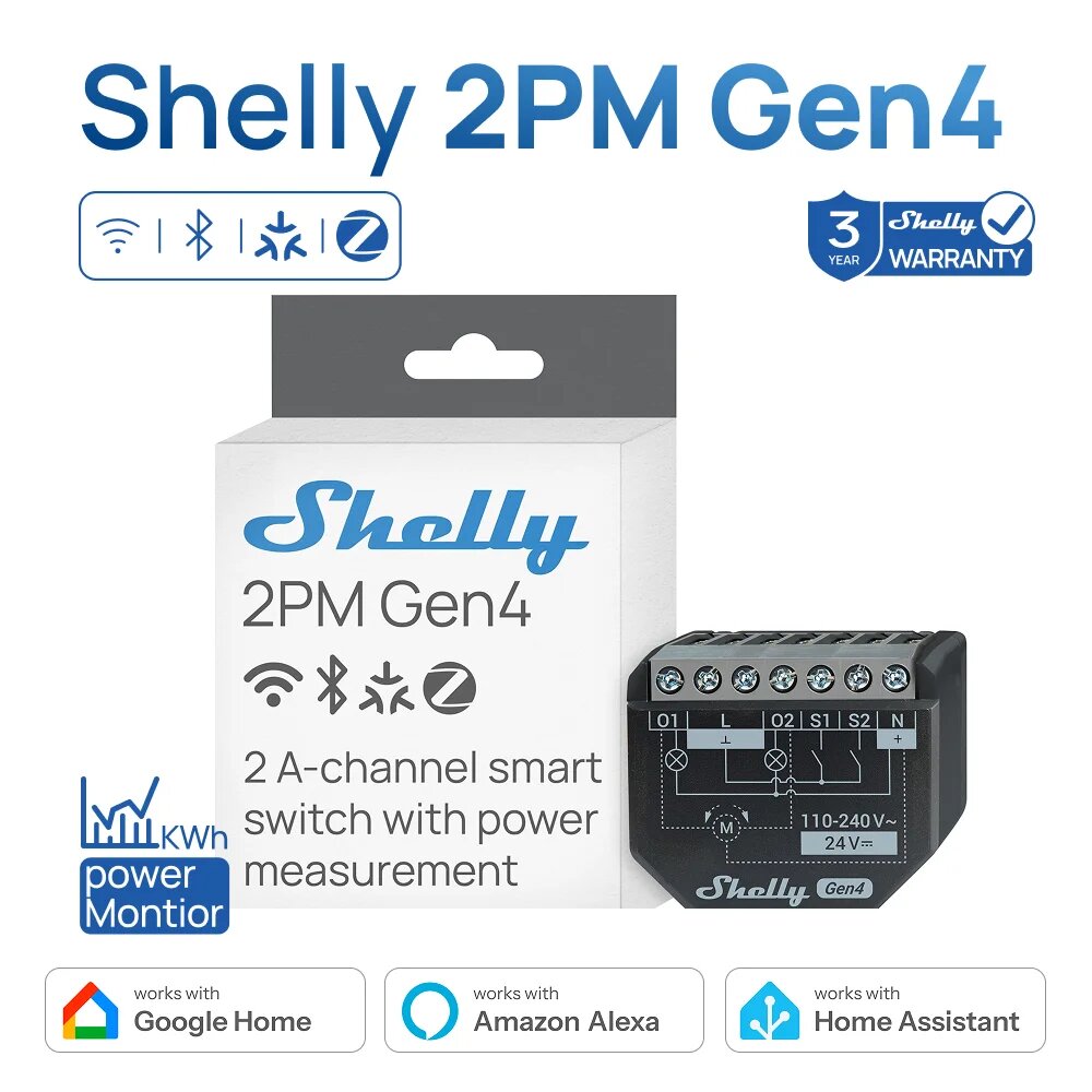 Shelly 2PM Gen4 Zigbee Умный переключатель для штор 2 Pcs