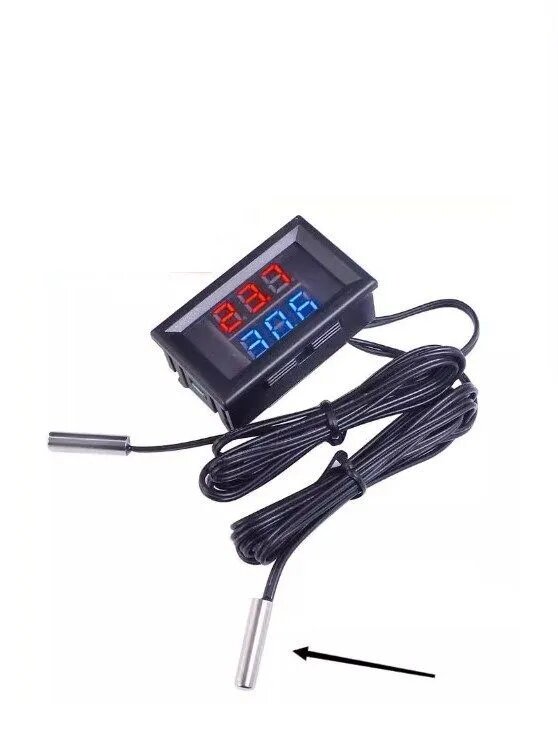 2-канальный термометр,-55-+120 , С цилиндрическим датчиком температуры длиной 1 м, источником питания от 4 до 28 В, красным и синим дисплеем