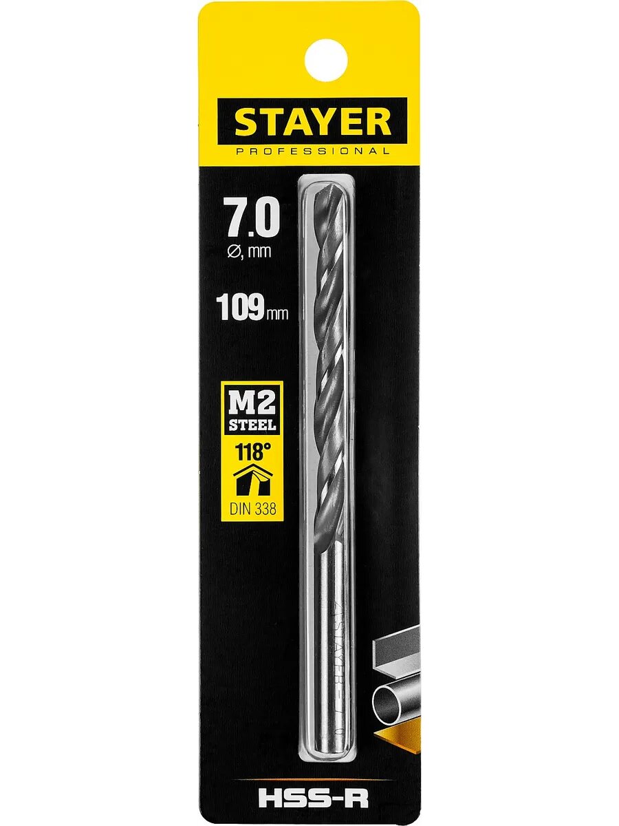 STAYER HSS-R, 7.0 х 109 мм, быстрорежущая сталь P6M5, с