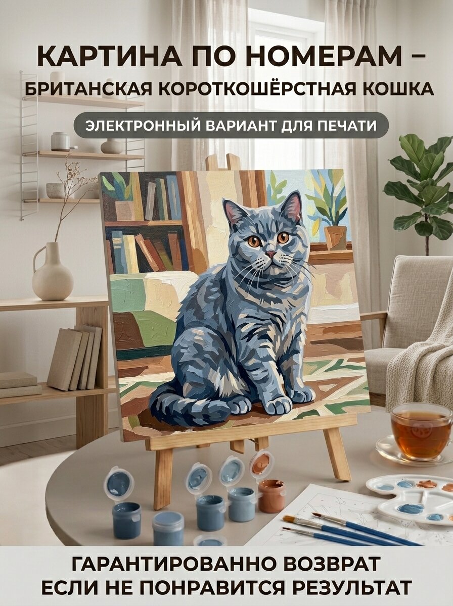 Картина по номерам "Британская короткошерстная кошка", на холсте, PDF-инструкция