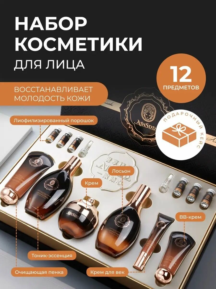Подарочный питательный укрепляющий бьюти набор с пептидами женьшеня