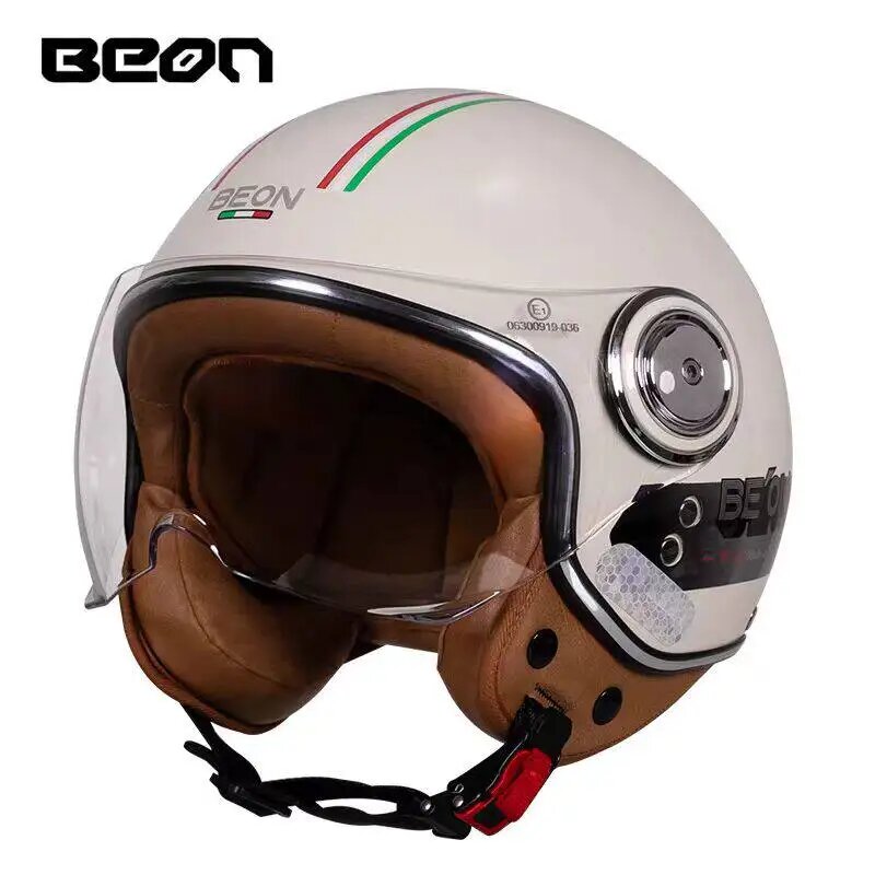 BEON Белый винтажный мотошлем Chopper, Color 10