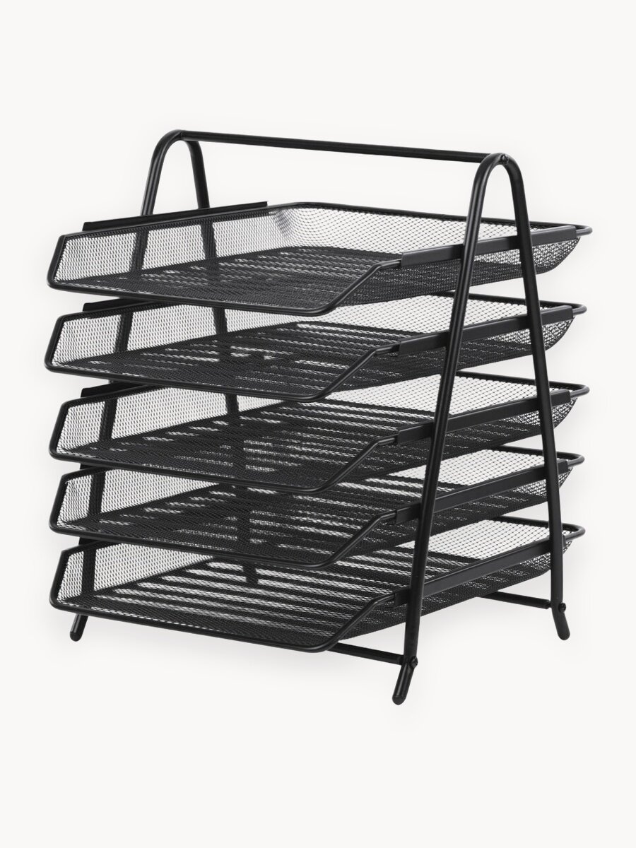 Лоток / органайзер горизонтальный канцелярский Brauberg Germainum, 5 секций, 370х355х295 мм, металл, черный, 237971