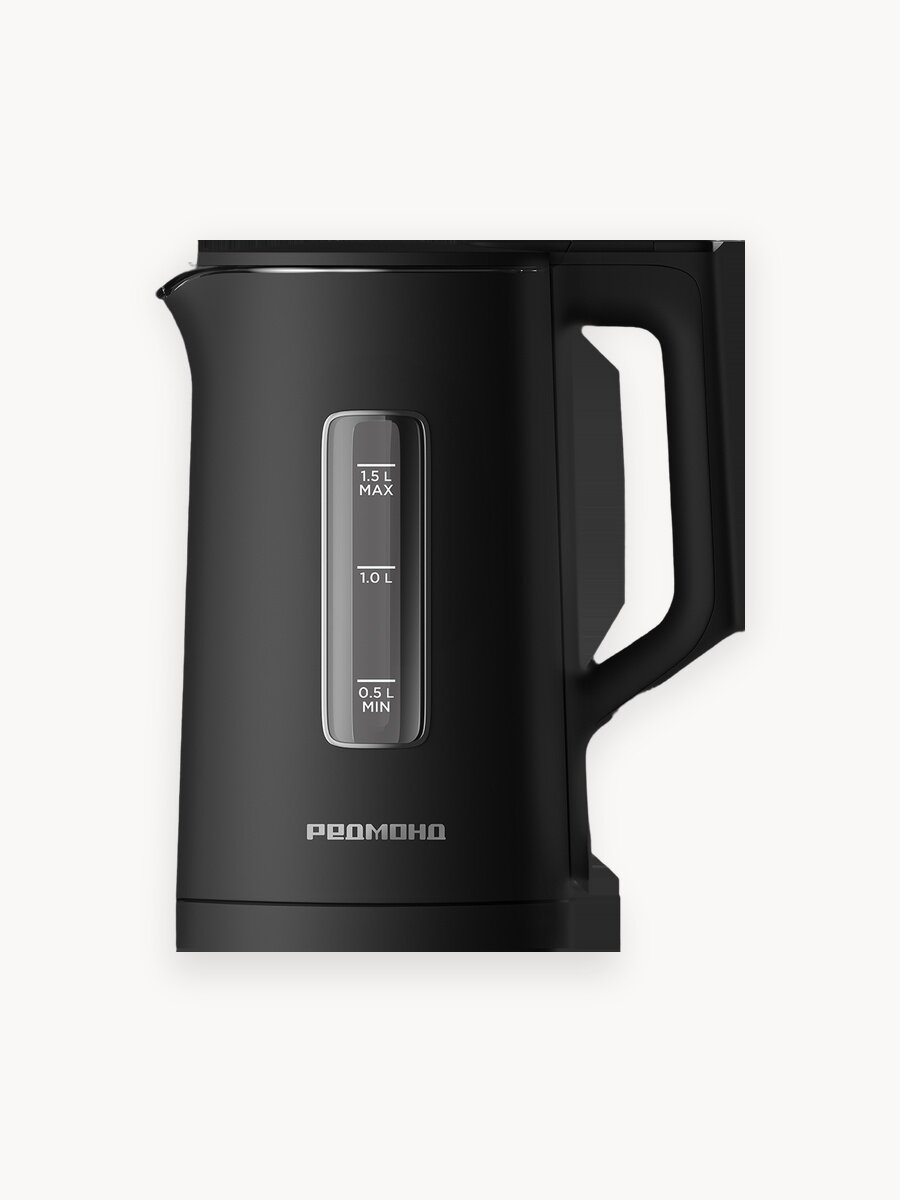 Электрический чайник со стеклянной колбой редмонд KG255, 1,5 л, LED-подсветка, автоотключение, поворот 360°, черный
