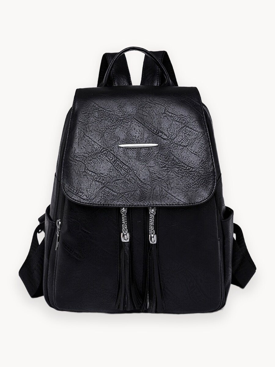 Рюкзак женский городской, сумка рюкзак женский повседневный, черный, кожаный, 32x26x13 см, до 10 литров