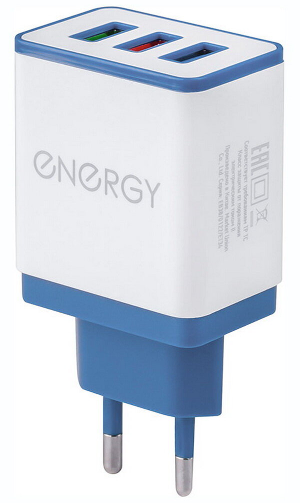 Сетевое з/у Energy ET-34, 3 разъема, 2.1 А, белый (104292)