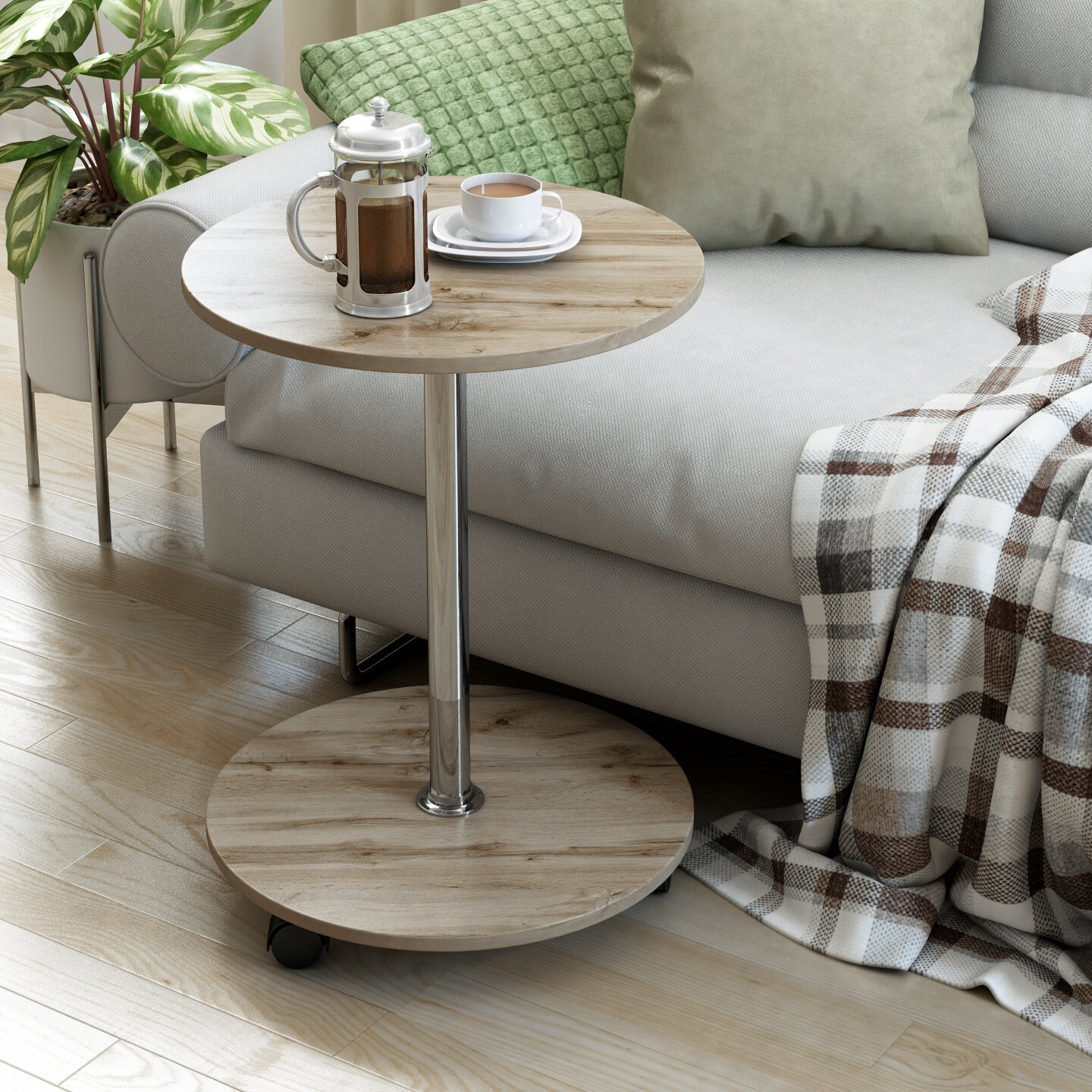 Приставной журнальный столик MebelER "Элегант", на колесиках, ЛДСП и металл