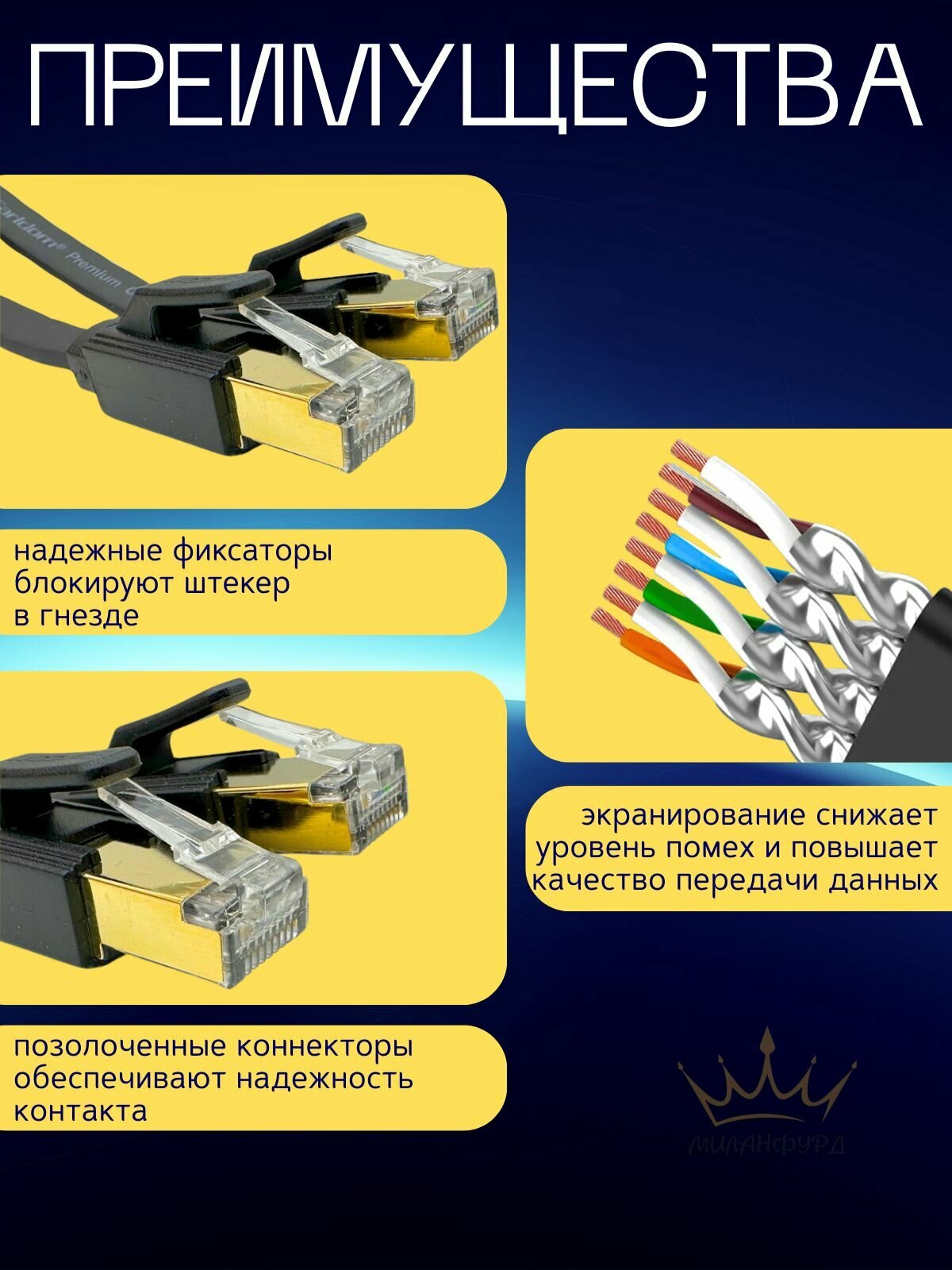 Сетевой кабель плоский для интернета NW2 Earldom (3m) патч- корд 2000MHz