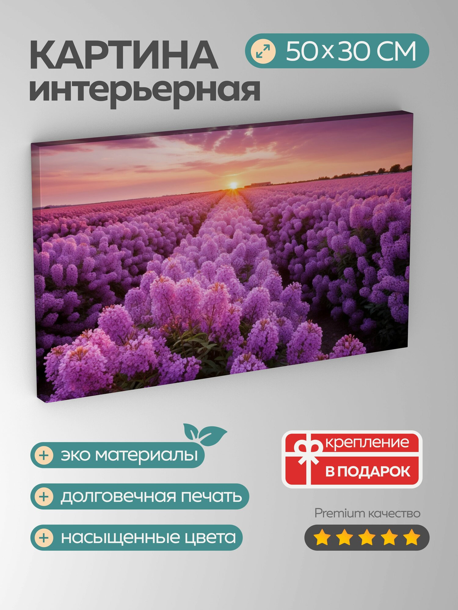 Картина на холсте интерьерная 50х30 см, сирени полное цвету, яркие сиреневые растения, насыщенные цвета, фиолетовый