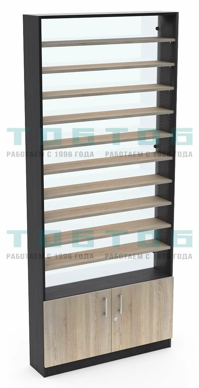 Стеллаж из ДСП с 10-ю полками 200x900 мм серии LEVEL-10 №10-1 (З/C - стекло), Белый