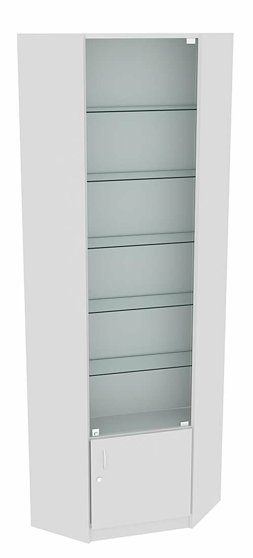 Угловая витрина сэсп-z №5-300 (З/C - ДВП) со стеклянными полками и дверкой, Серый