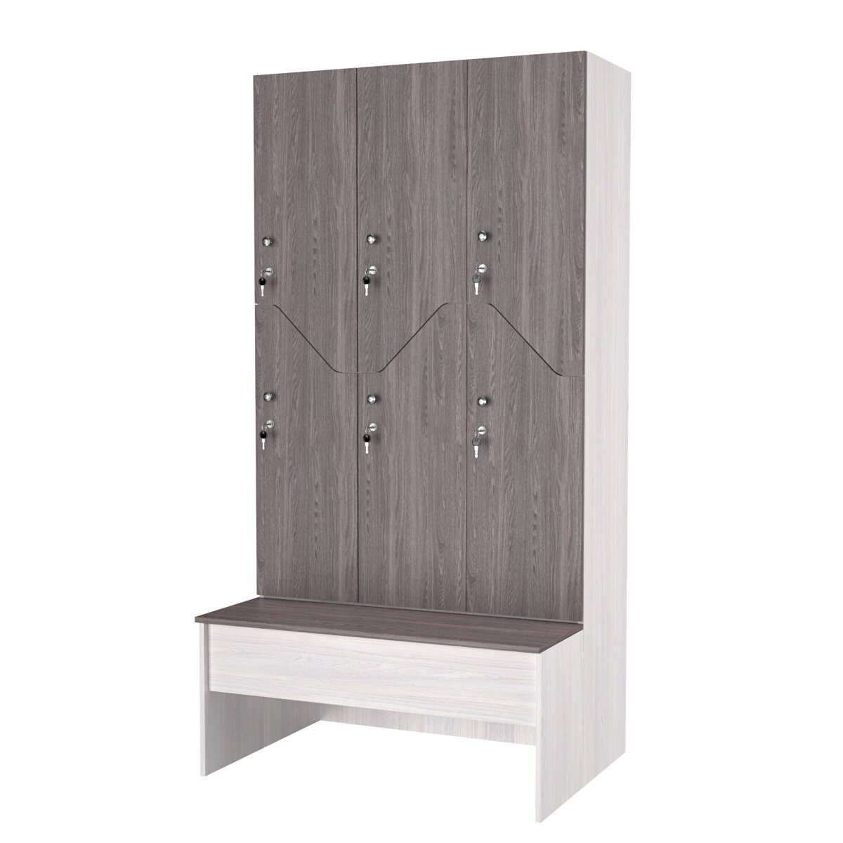 Шкаф для раздевалок со скамейкой комбо-элегия №3-1А, Ясень Анкор светлый + Ясень Анкор темный