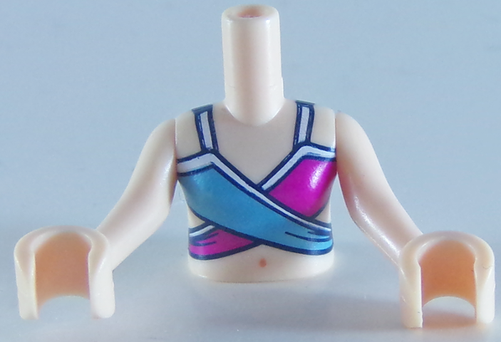 Torso Mini Doll Girl Magenta and Medium Blue Swimsuit Top Pattern, Light Nougat Arms with Hands, FTGpb194c01 Light nougat U
