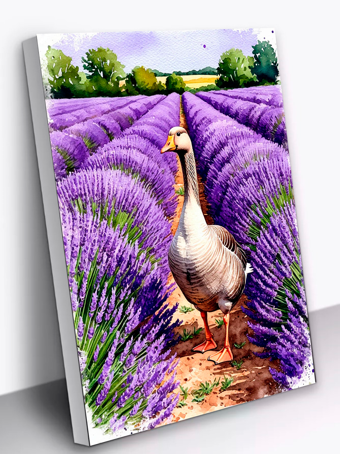 Картина на стену для интерьера "Гусь в лаванде" 40х50 см, холст на подрамнике, InterHobby