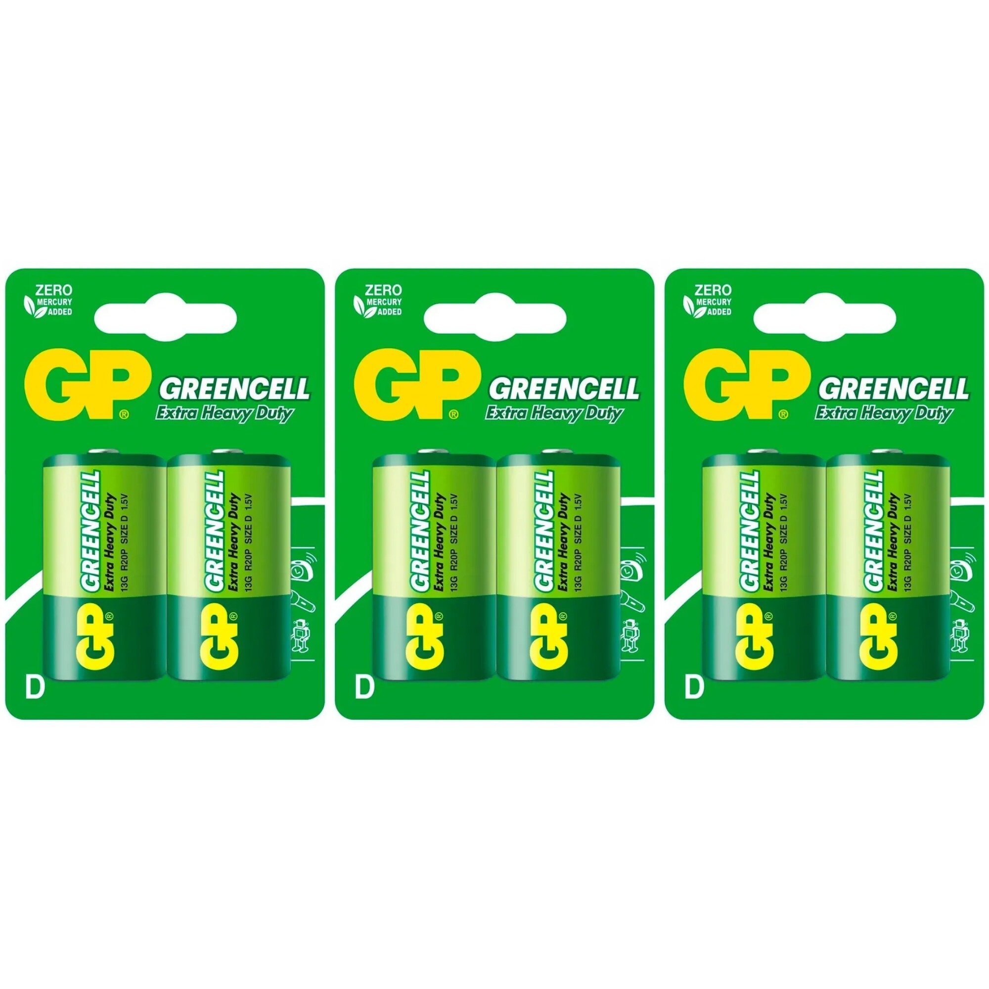Батарейки GP, GreenCell, D/LR20, 2 шт/уп, 3 уп
