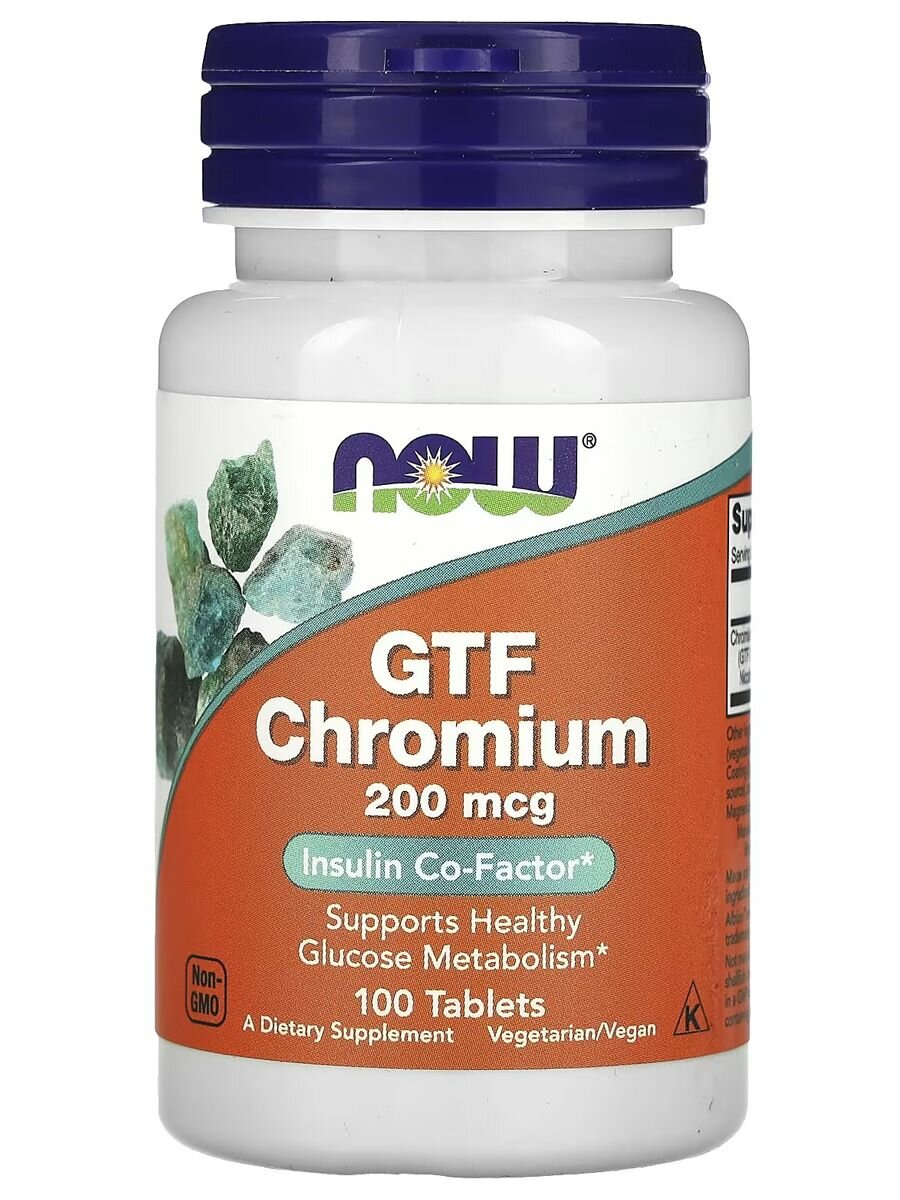 Хром ФТГ 200 mcg NOW GTF CHROMIUM 100 TABS