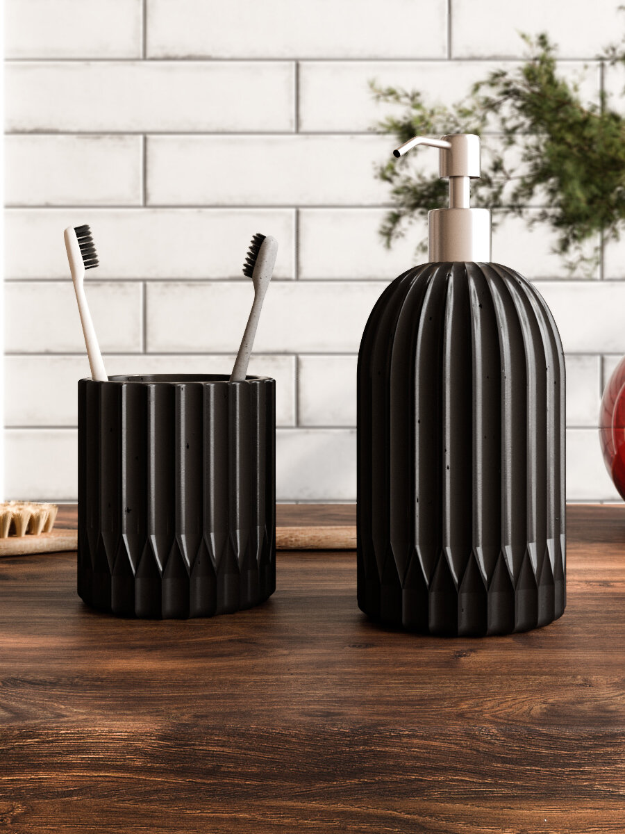 Набор аксессуаров для ванной комнаты "San Marino", черный глянцевый, 2 предмета: дозатор 500 мл, стакан под щетки.