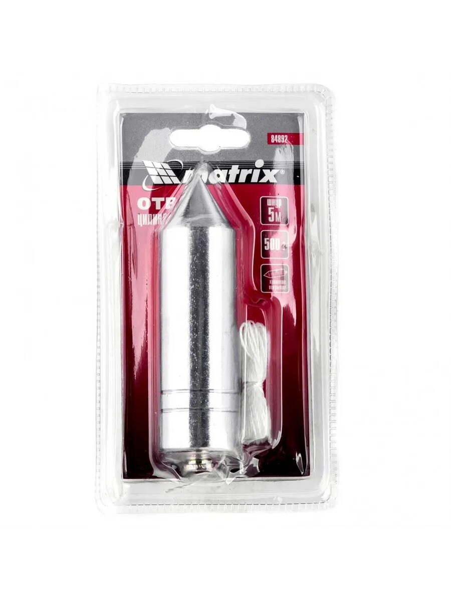 Отвес цилиндрический, 500 г, шнур 5 м, MATRIX, 84892
