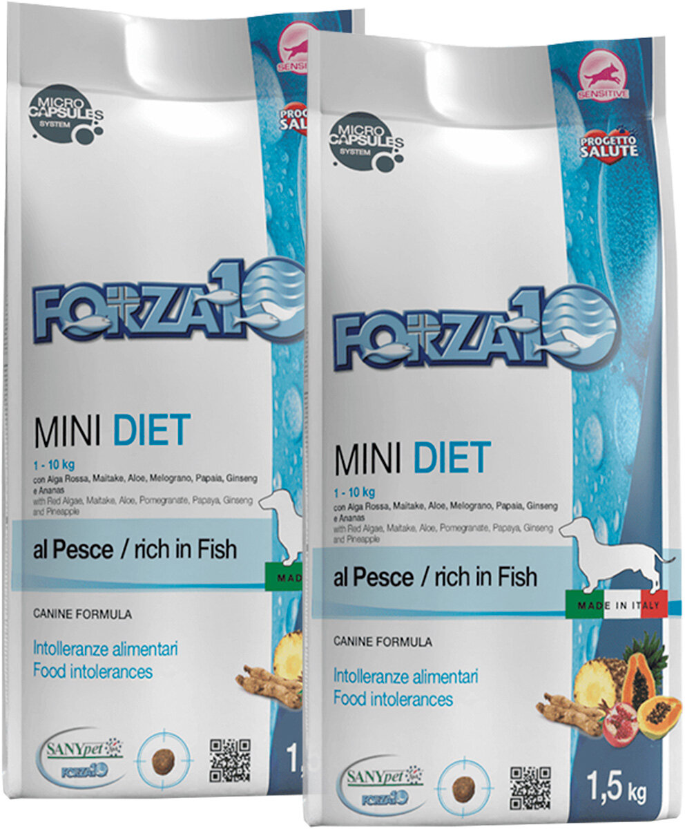 FORZA10 DOG MINI DIET монобелковый для взрослых собак маленьких пород при аллергии с рыбой (1,5 + 1,5 кг)