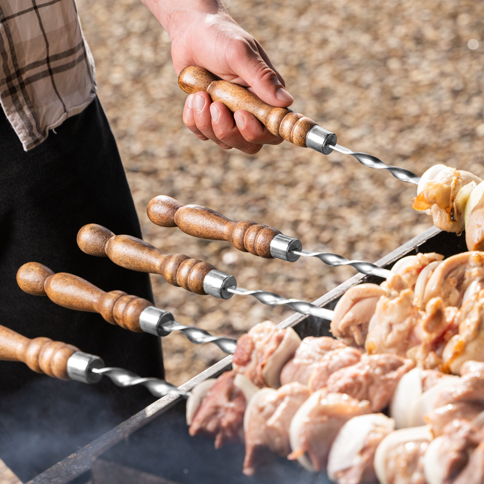 Набор шампуров угловых, 650 мм, с деревянной рукояткой, в чехле, 6 шт, Camping// Palisad, 69752